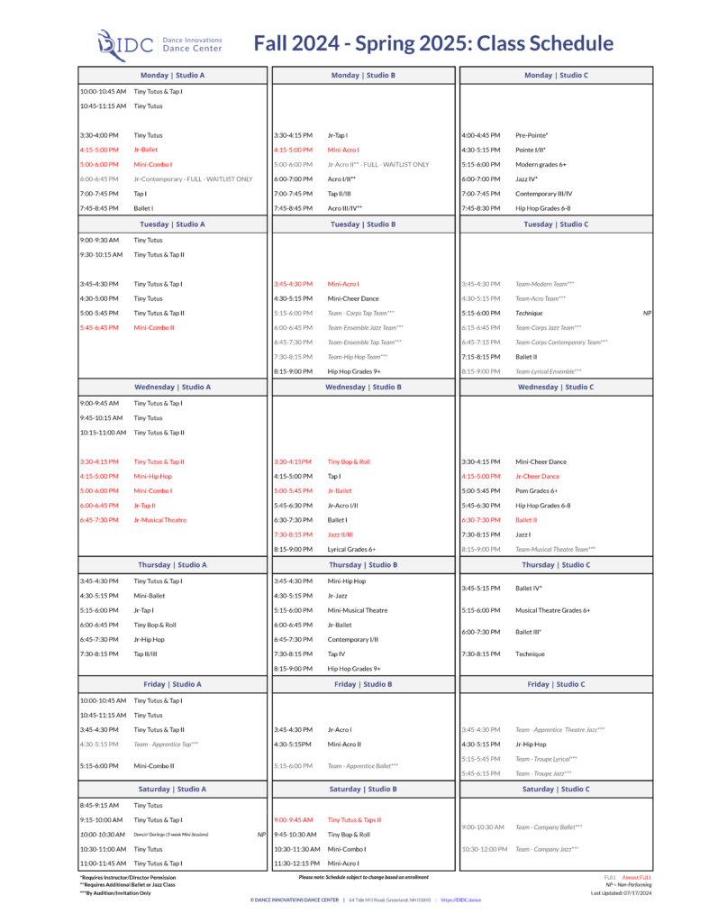 Schedule & Tuition – Dance Innovations